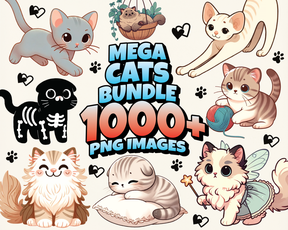 Mega Cats Clipart Bundle | 1000+ High Quality 300DPI Images ...