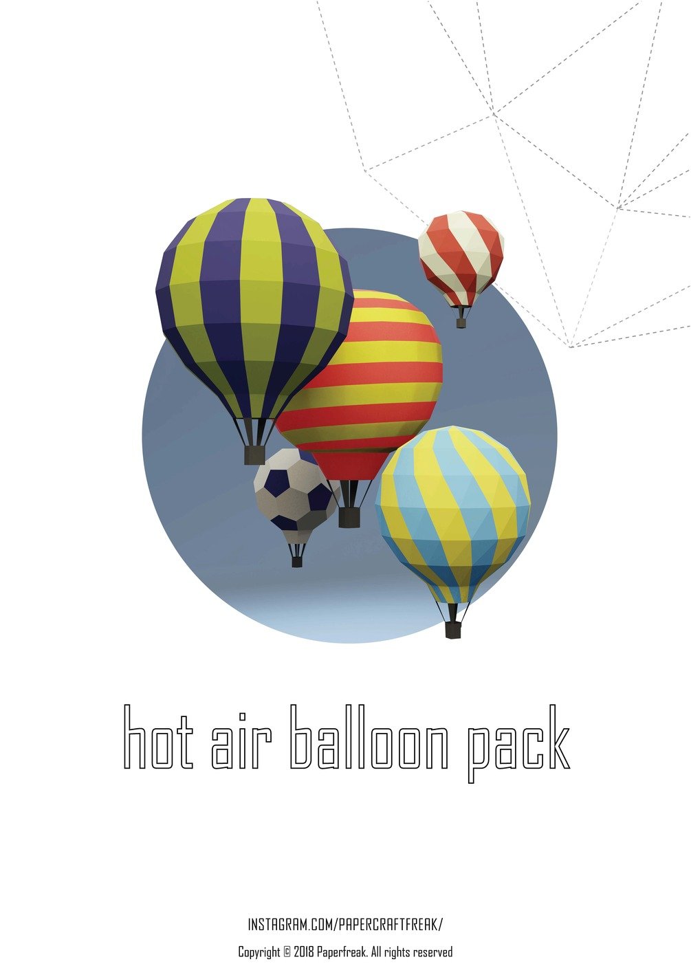 Papercraft 3D hot air balloon pack pepakura Low Poly Paper Sculpture