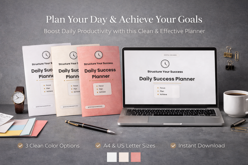 Daily Success Planner | Printable PDF (A4 & US Letter, 3 Colors)