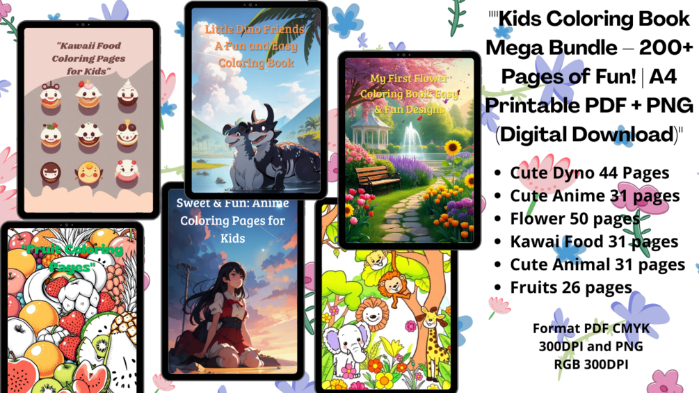 "Kids Coloring Book Mega Bundle – 200+ Pages of Fun! | A4 Printable PDF ...
