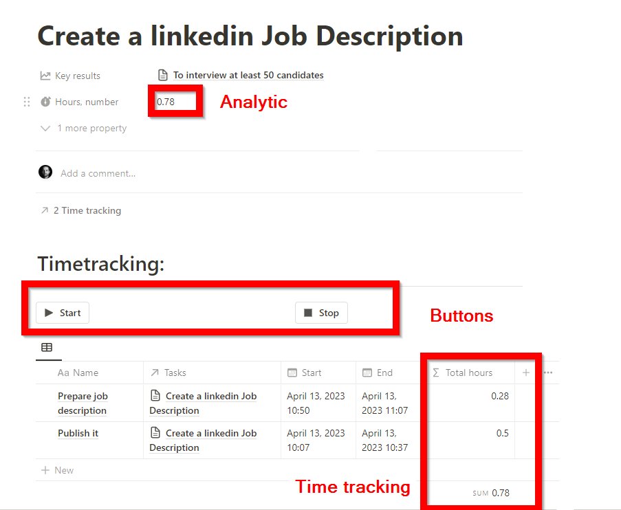 Simple and clean OKR Template + 🆕Time Tracking with Notion buttons