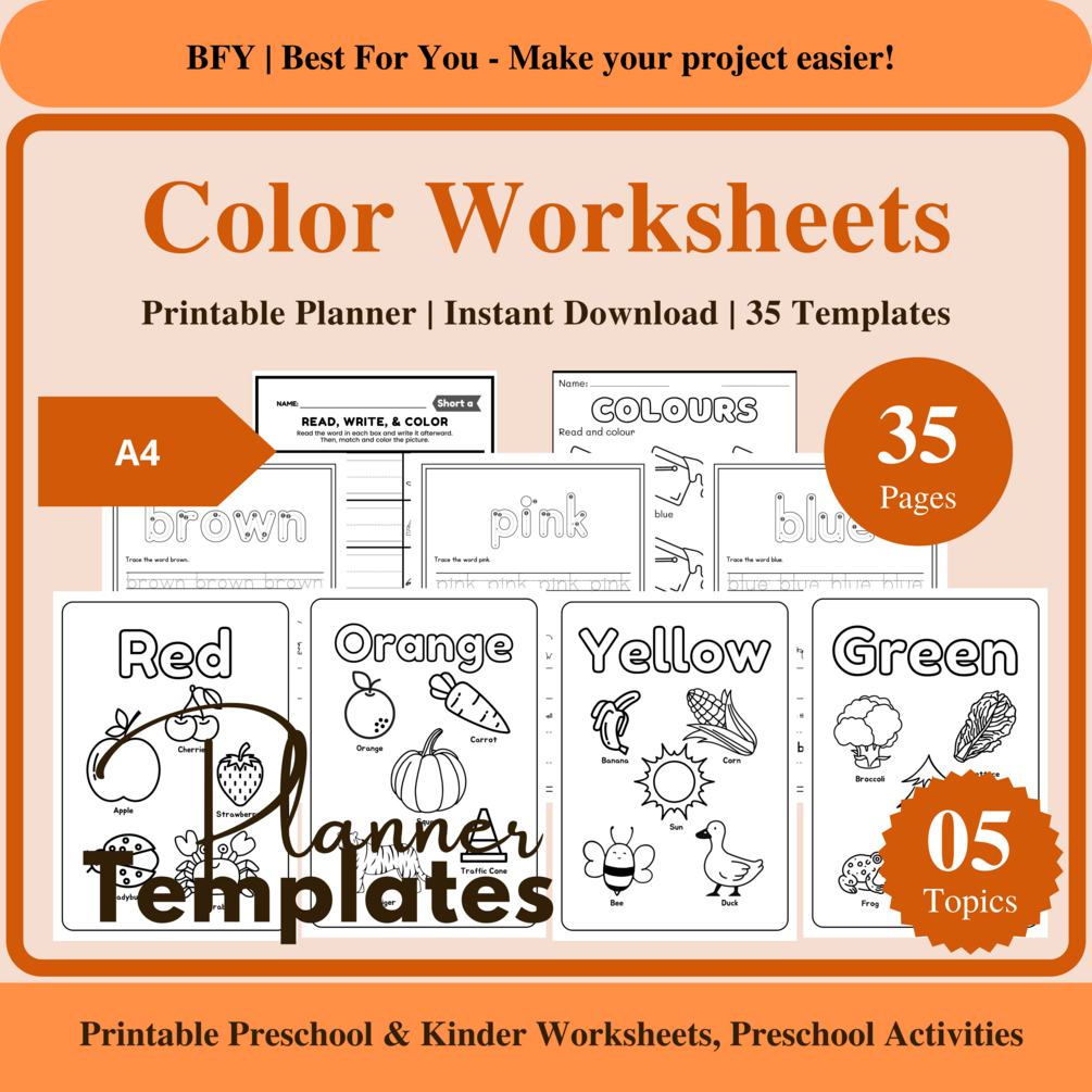 Printable Color Worksheets, Handwriting Color Tracing, Preschool ...