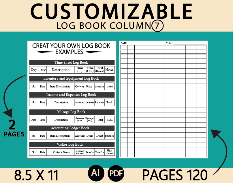 customizable log book 7 column