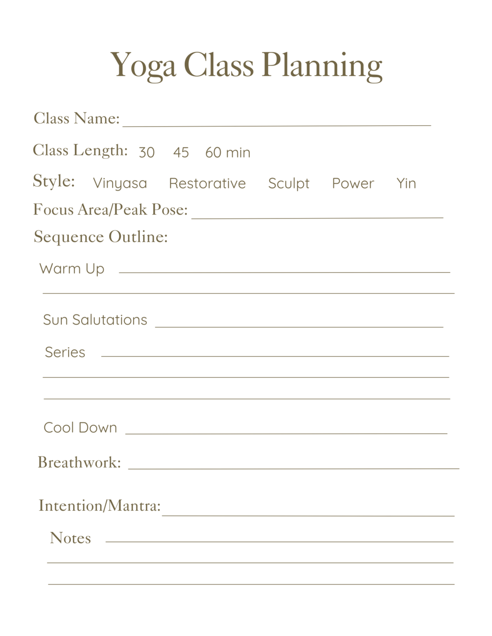 Yoga Class Planner