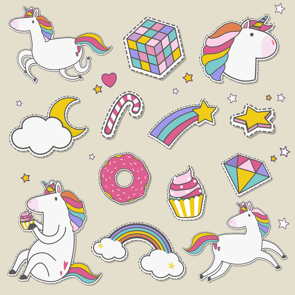 Sheet of 13 Printable Unicorn Stickers