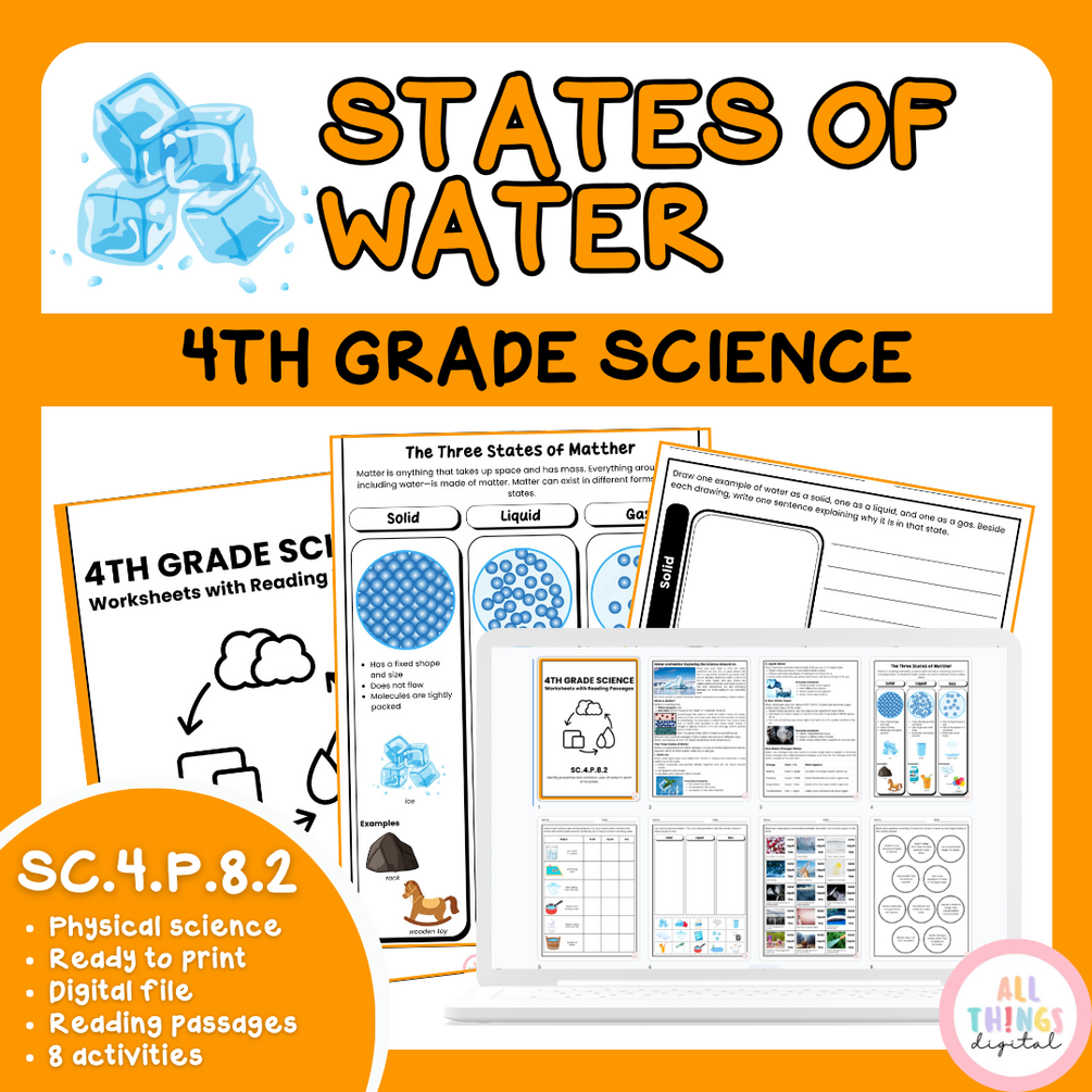States of Water SC.4.L.8.2 4th Grade Physical Science Activity & Answer Key