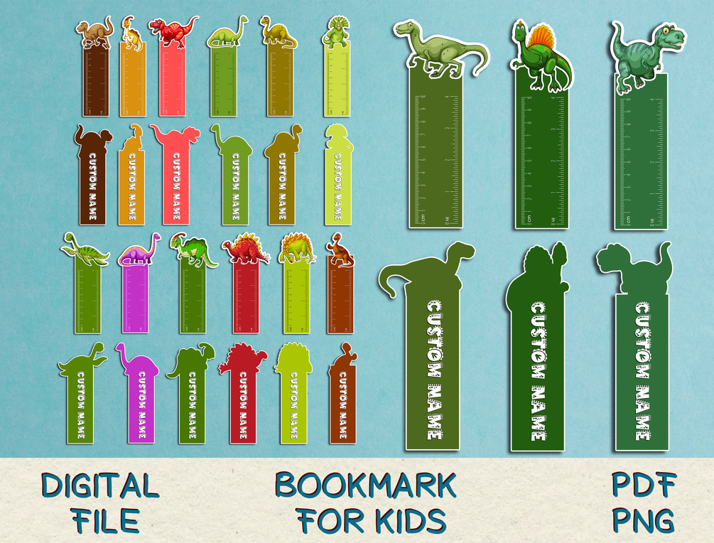 Dinosaur Bookmark, Dinosaur Bookmarks PNG Bundle, Name Custom Bookmark ...