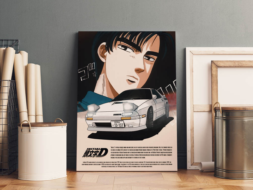 Initial D - 'Red Suns' Ryosuke Takahashi Mazda FC3S Canvas Framed 12x16 in