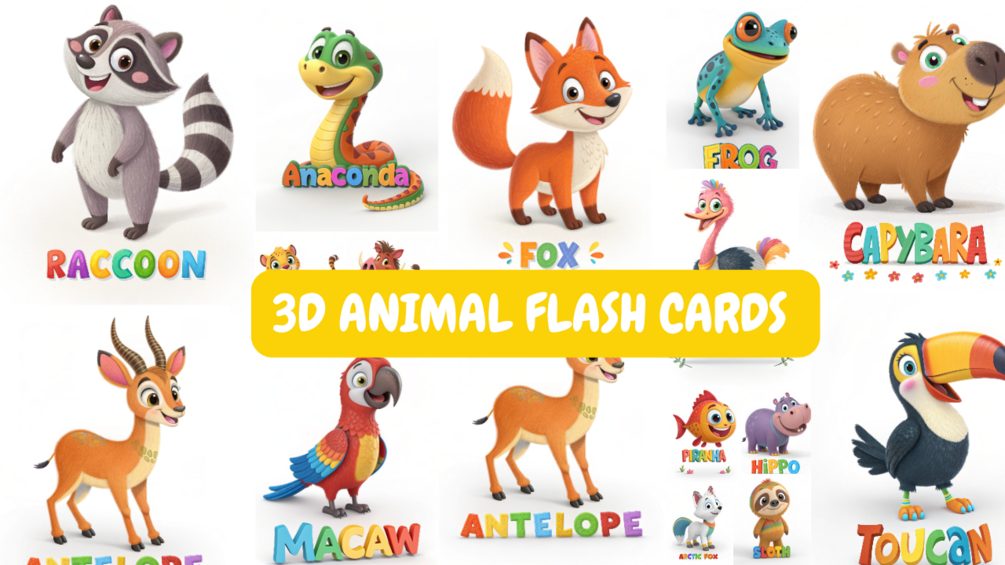 3D Animal Flash Cards for Kids - Fun and Educational Cartoon Animal ...