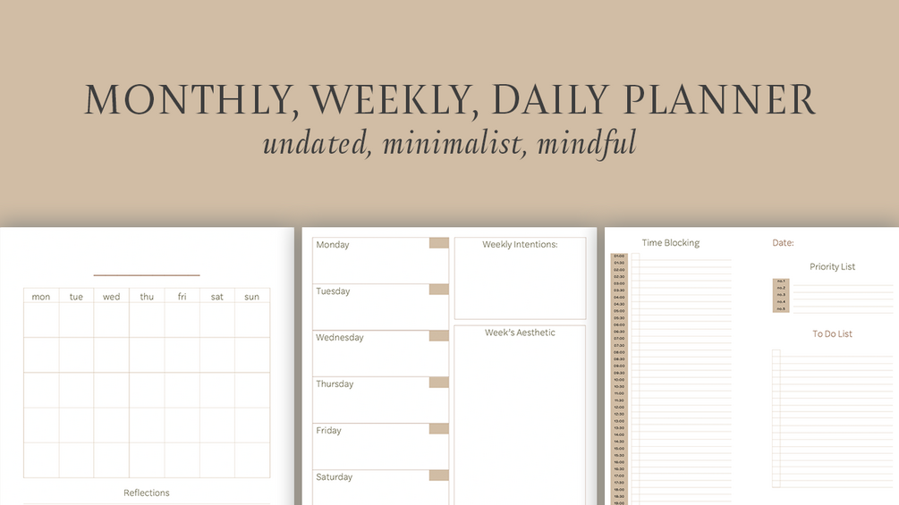 Monthly, Weekly, Daily Undated Planner