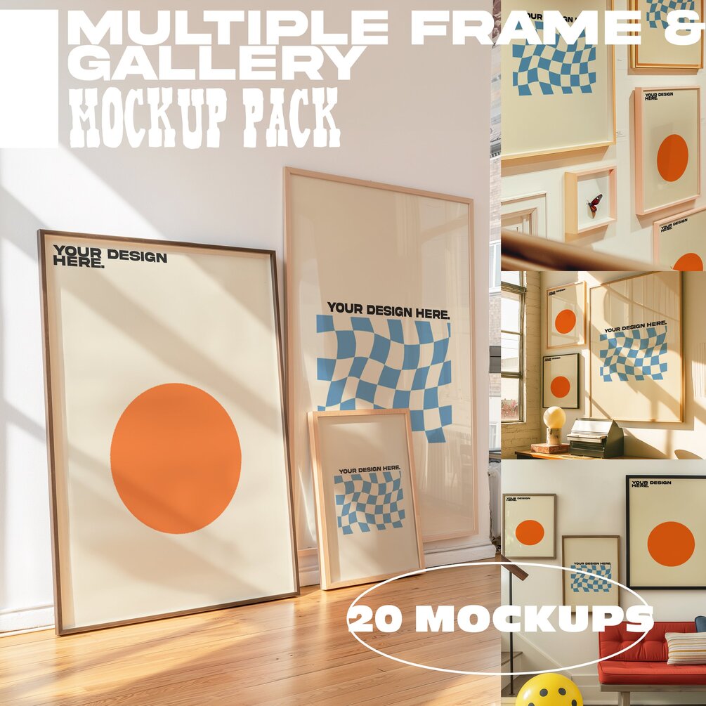Multiple Frame & Wall Gallery Mockup Pack DIN A