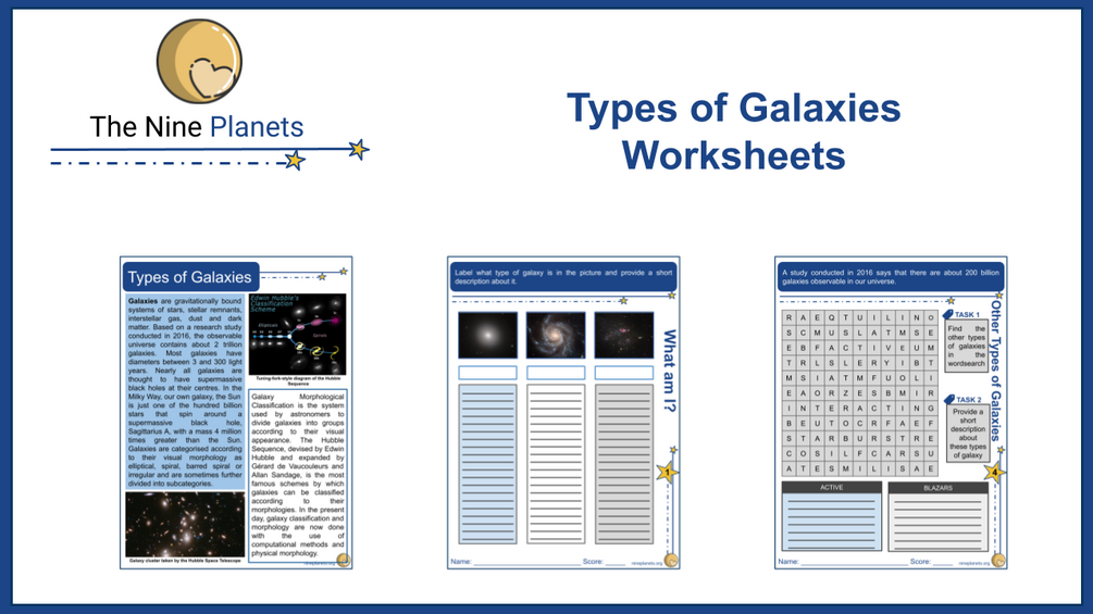 Types of Galaxies Worksheets for Kids