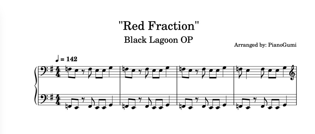 Black Lagoon OP - "Red Fraction" - EASY Piano Sheet Music