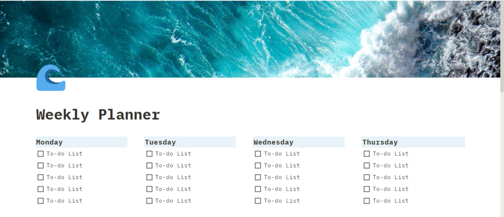 Ocean Waves Weekly Planner with Progress Monitor