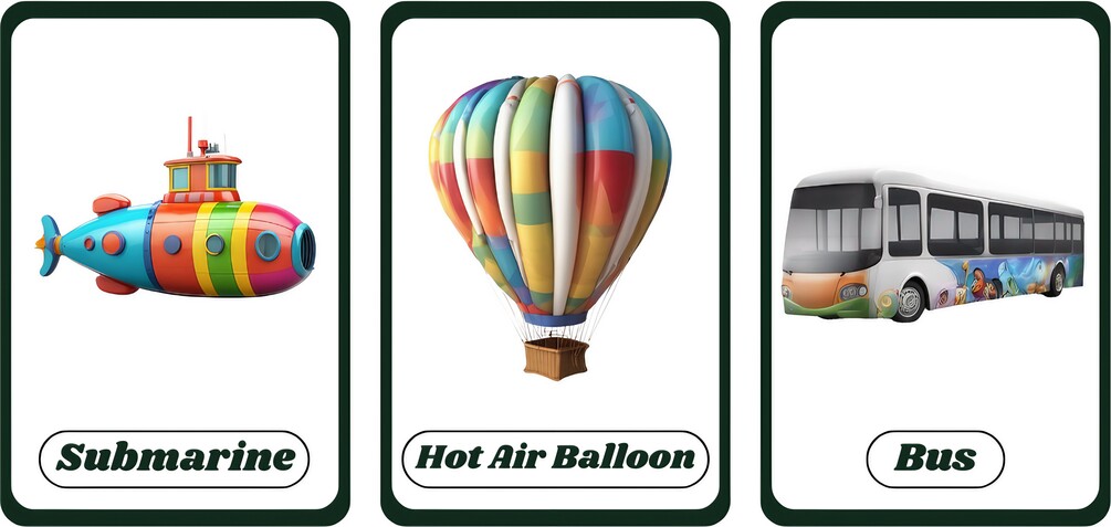 Set of 15 Beautiful Printable Vehicles Flashcards + 4 Free Coloring Pages