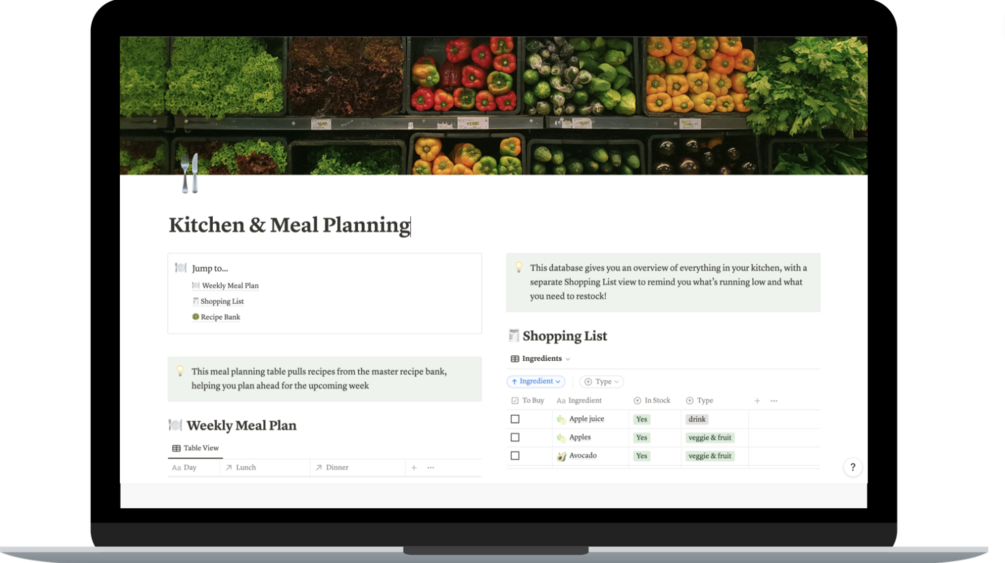 Kitchen & Meal Planning Notion Template