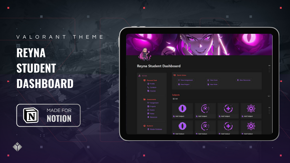 Valorant Student Dashboard: Reyna (Notion Template)