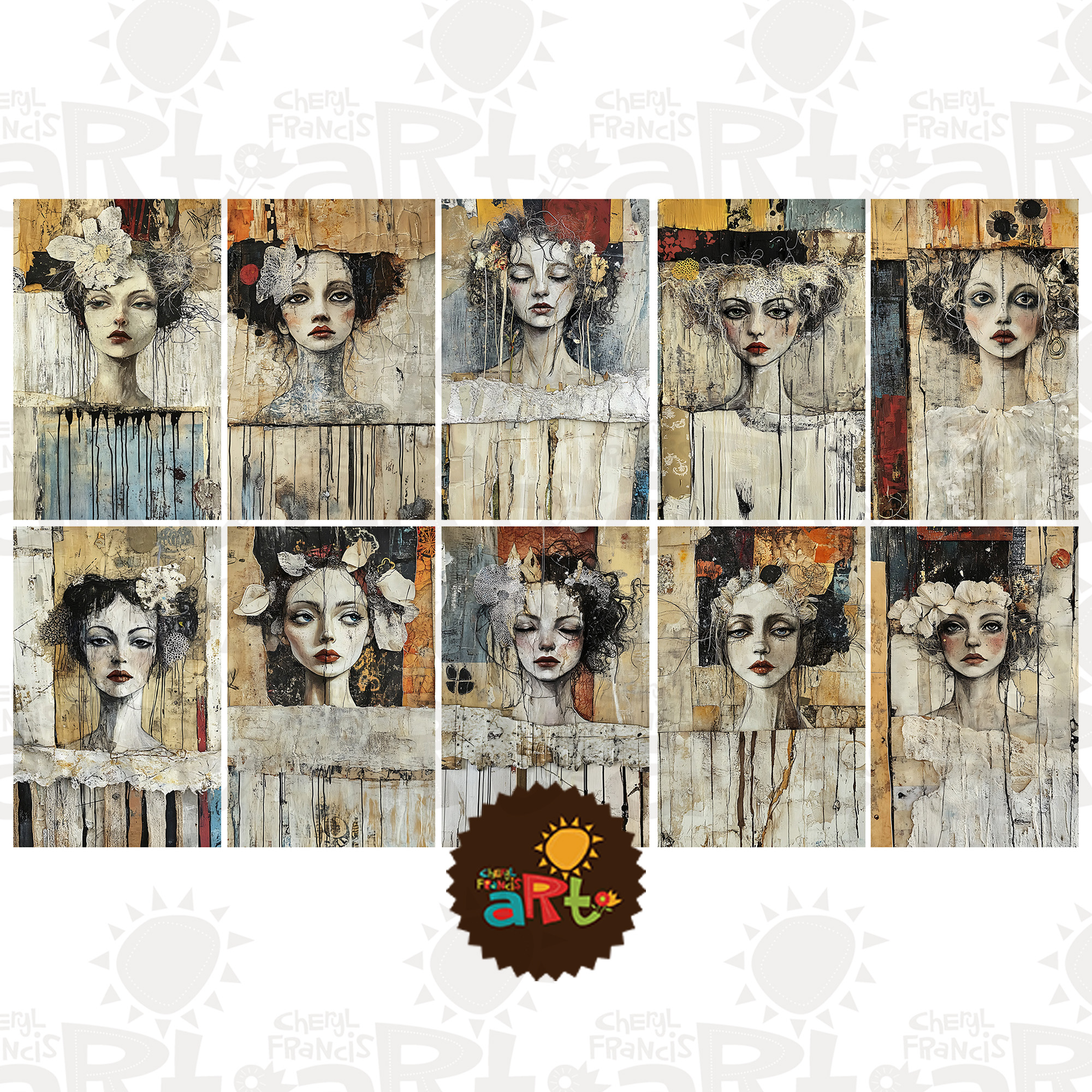 20 pc Disheveled Lady Portrait Paper Craft Collage Printable Junk ...