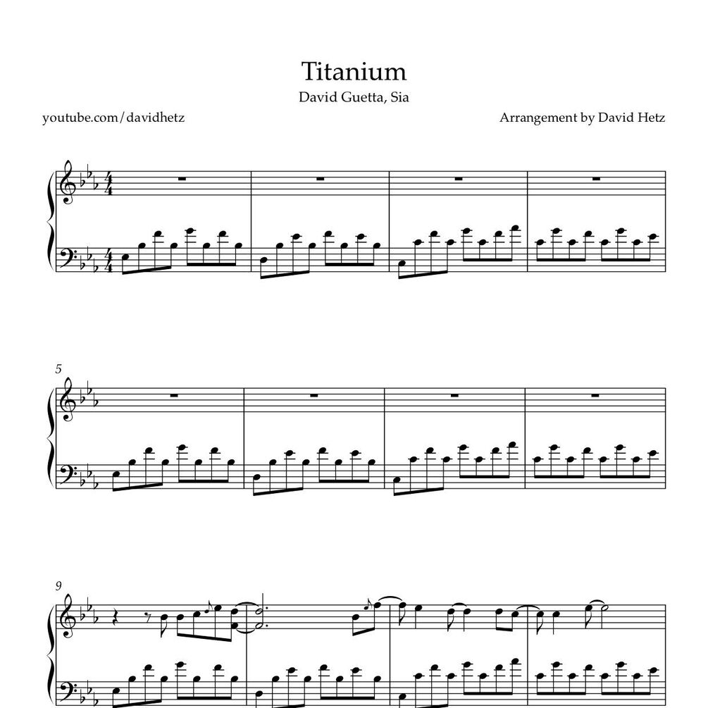 David Guetta, Sia - Titanium | David Hetz Piano Sheet Music