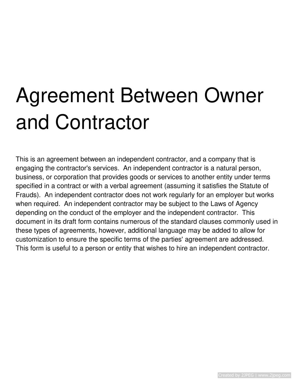 Agreement Between Owner and Contractor