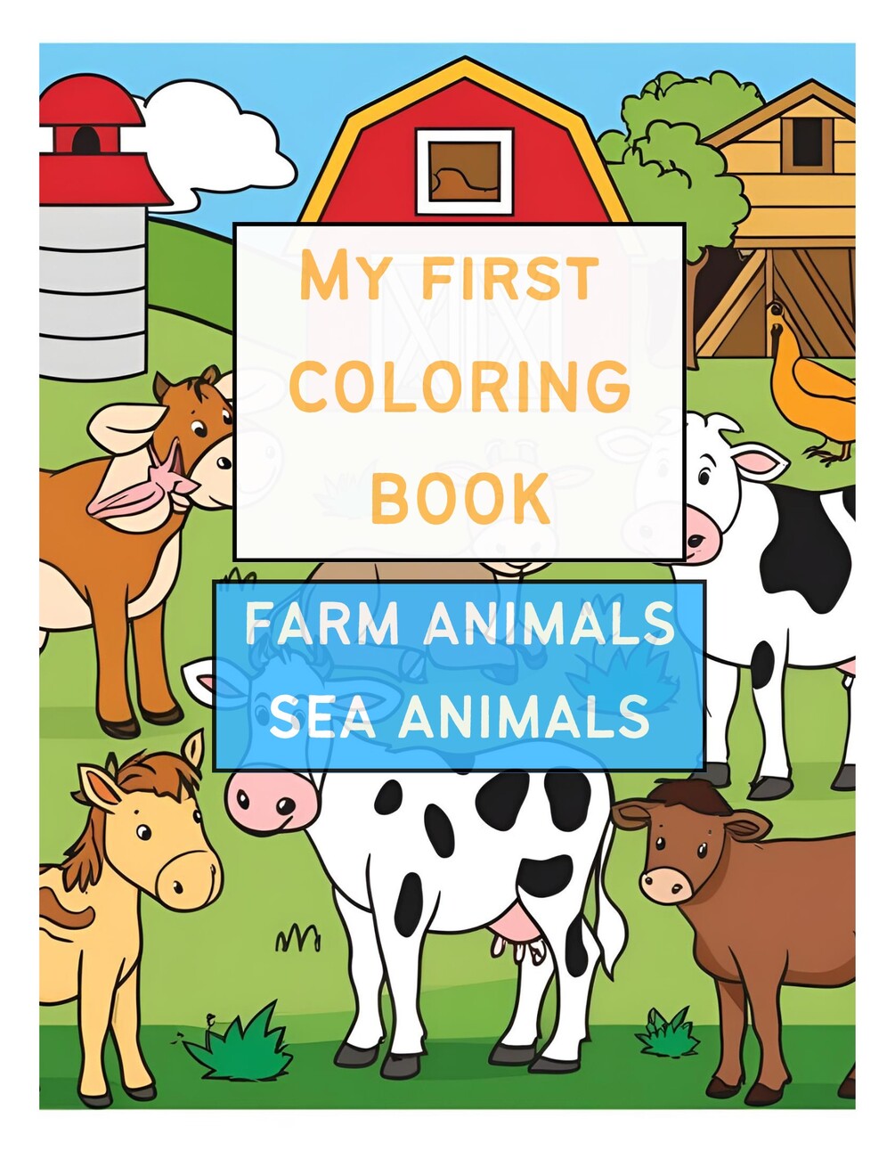 Ready to print cute animal coloring book-Farm and Sea animals