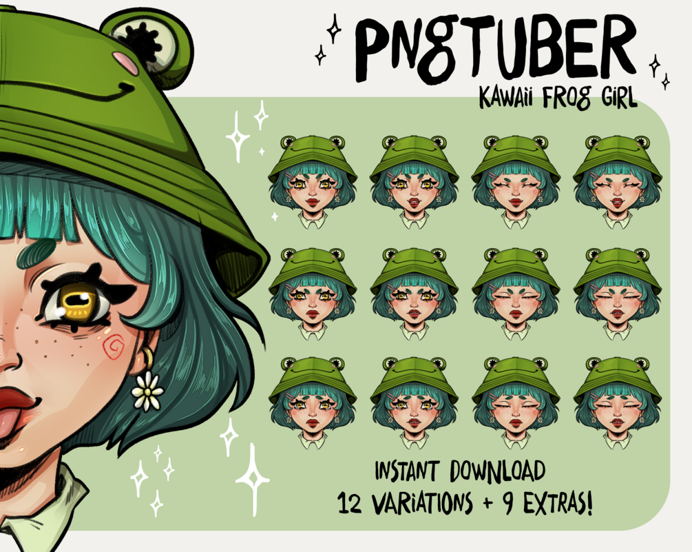 Kawaii Frog Girl PNGTuber | Twitch | Discord | Youtube | Veadotube | Streaming | Vtuber | Cute ...