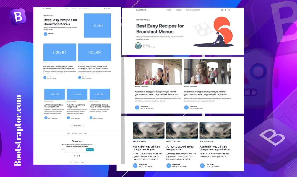 Bootstrap 4 Modern Blog Home Page HTML5 Template Freebie - Made w/ Blueprints App