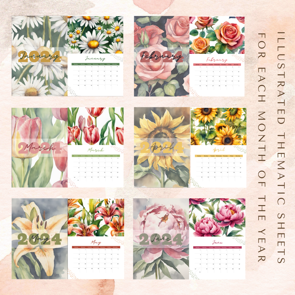 DIGITAL PLANNER 2024 Illustrated - With dates! / Theme: Flowers