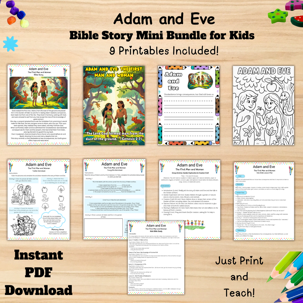 Adam & Eve Kids Bible Story Printable Pack | Choices, Sin & God’s ...