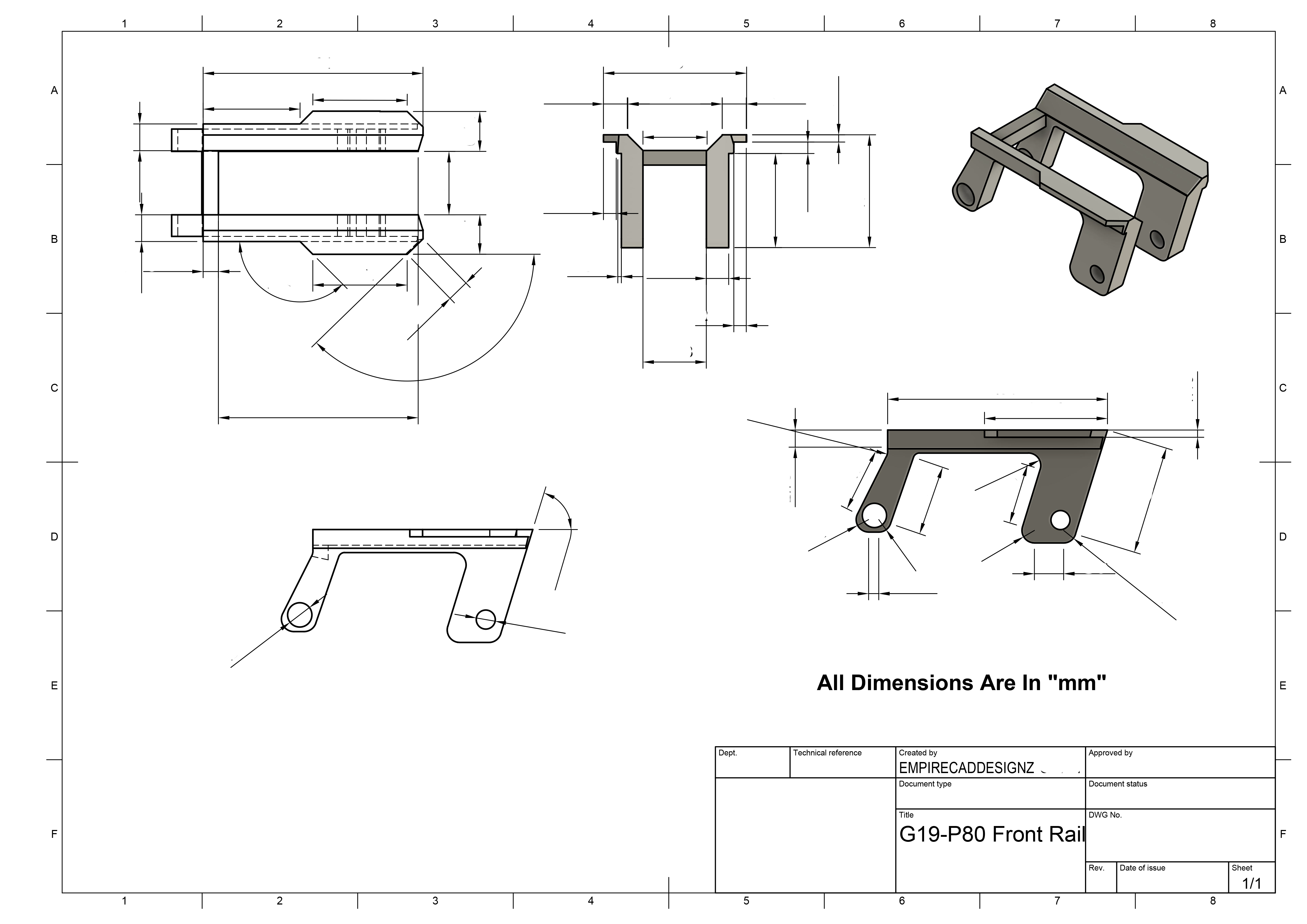 Glock 19 P80 Front/Rear Rails w/blueprints - EmpireCadDesignz