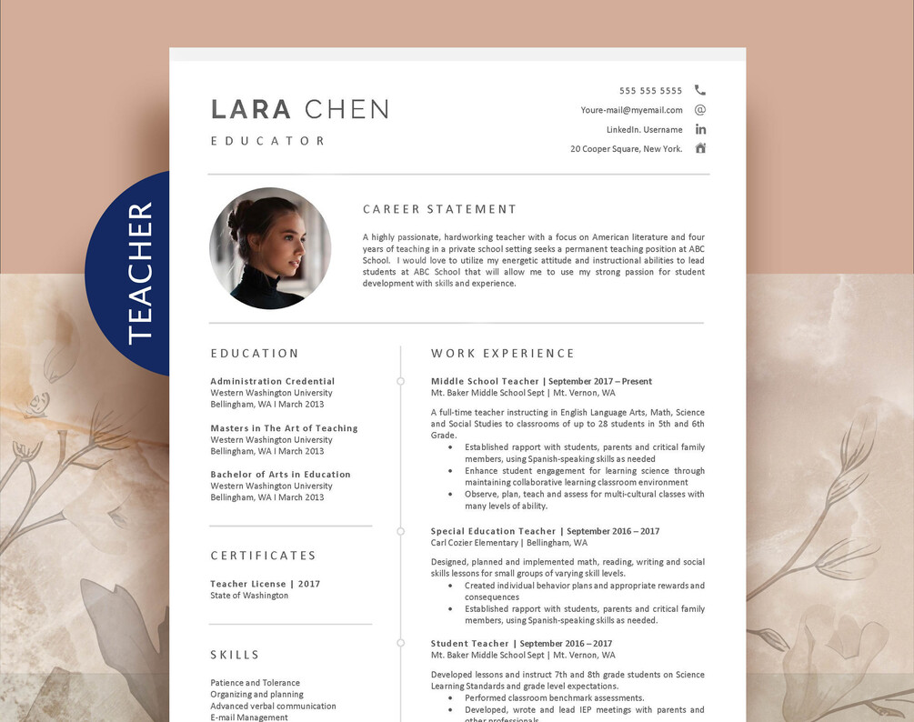 Teacher resume template, Primary Teacher CV, Education Resume ...
