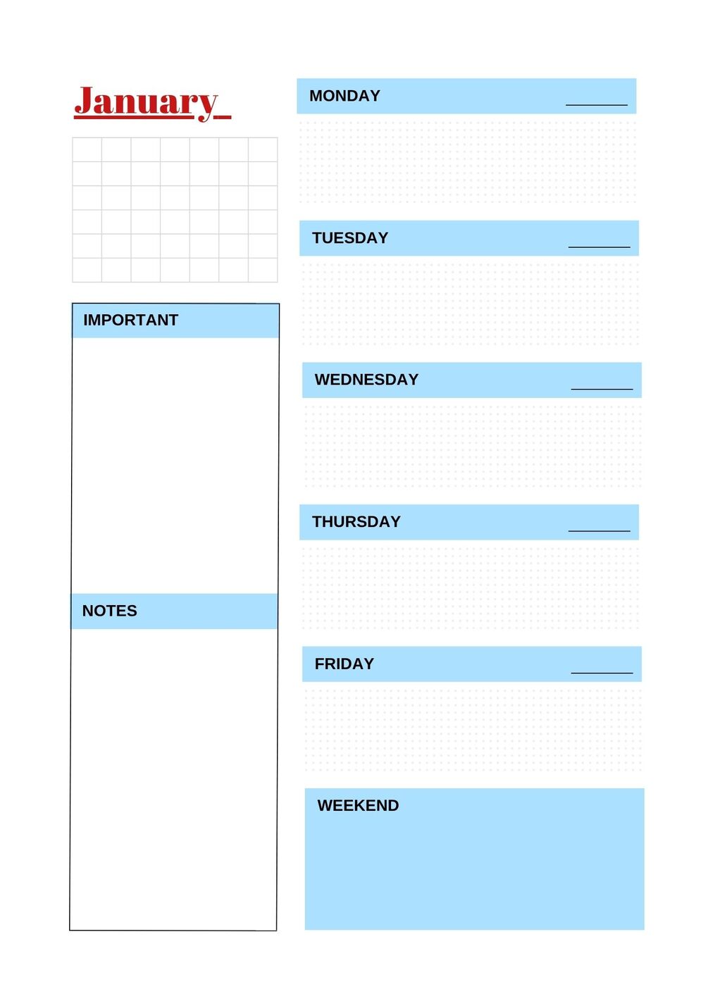 Minimalist Weekly Planner | Printable A4 PDF | Undated Black & White ...