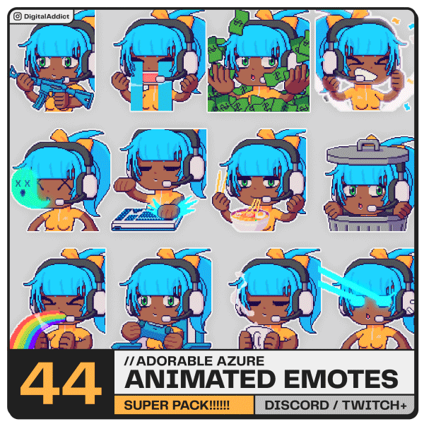 Blue Haired Gamer Girl Emote Pack
