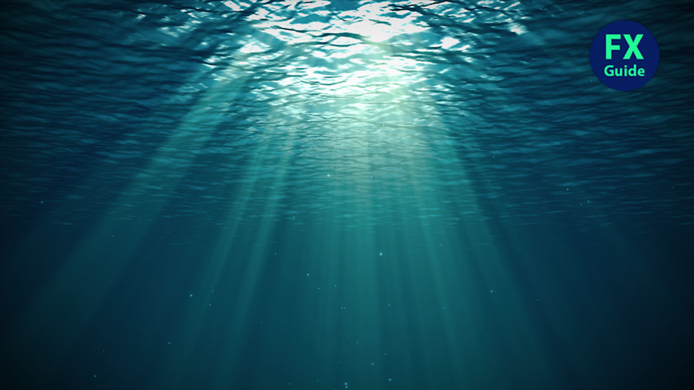 Animated underwater scene with rays and bubbles