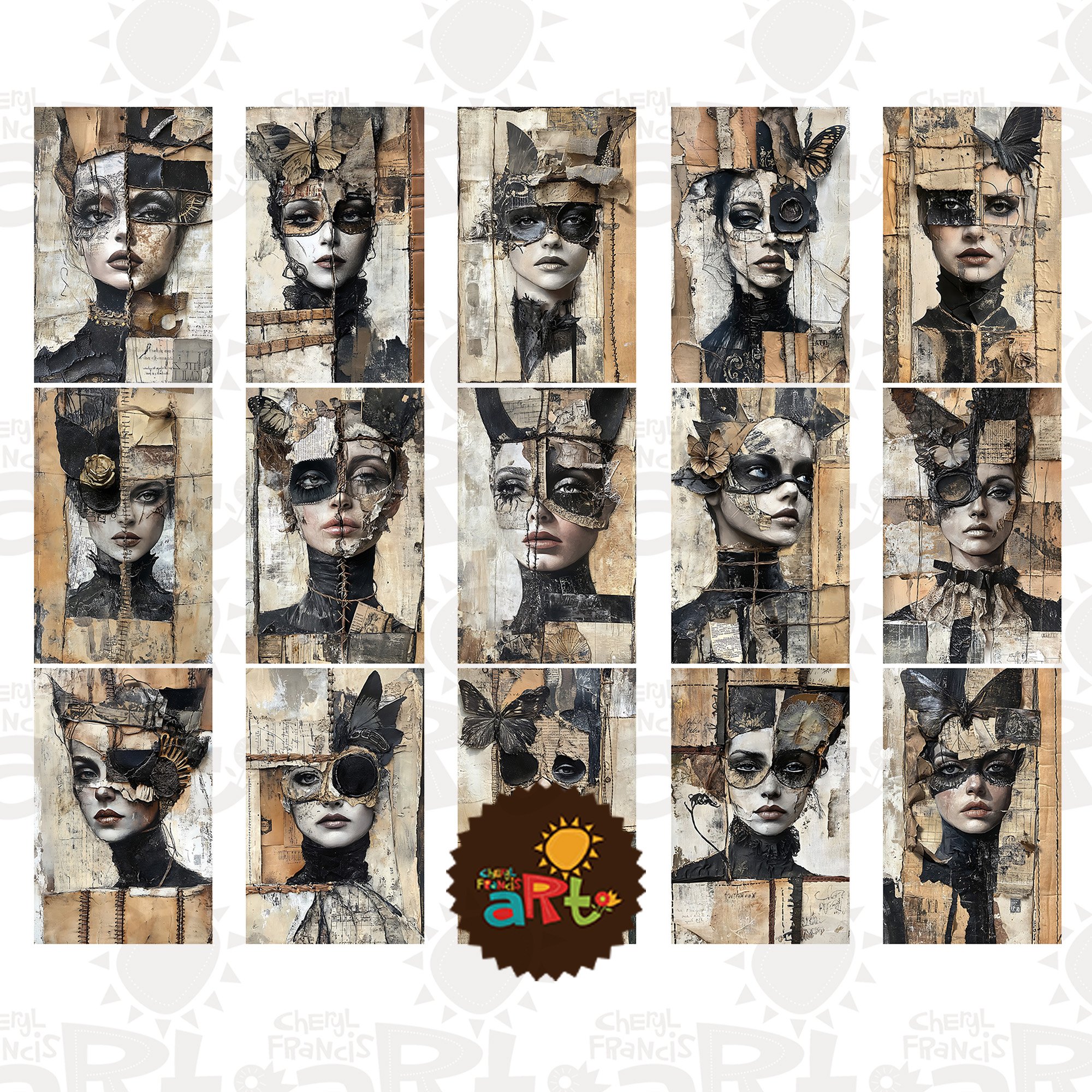 30 pc Portrait Collage Odds and Ends Assemblage on Ephemera Printable ...