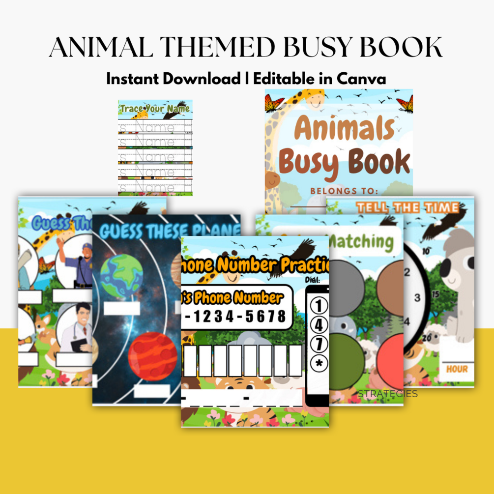 Animal Themed Busy Book for preschool toddlers age 3-9