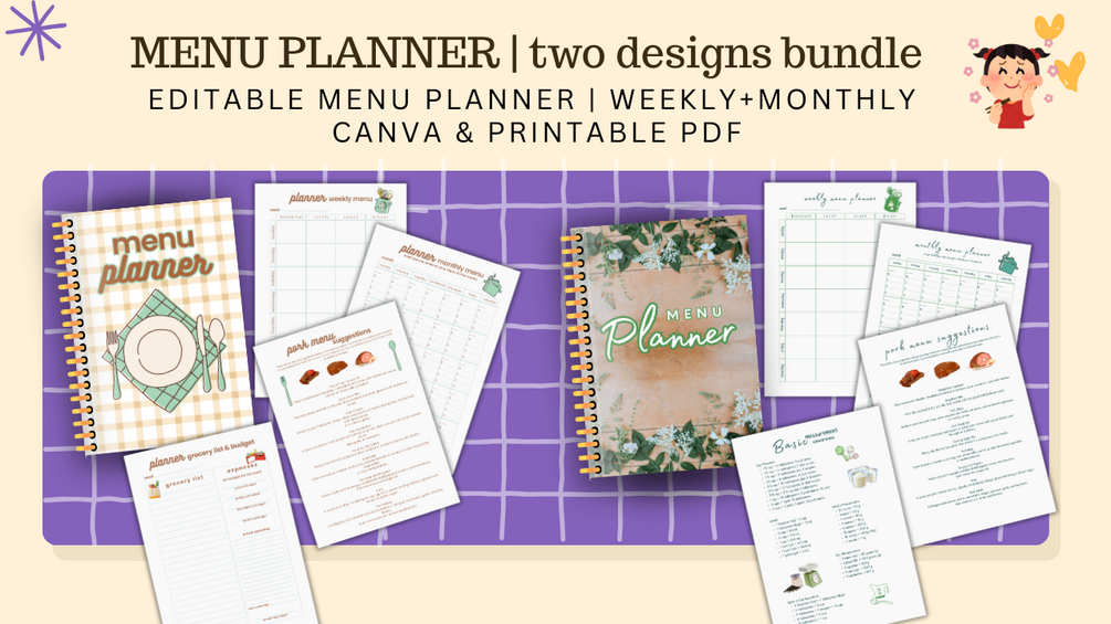 MENU PLANNER Editable Menu Planner | Weekly+Monthly | Canva & Printable ...