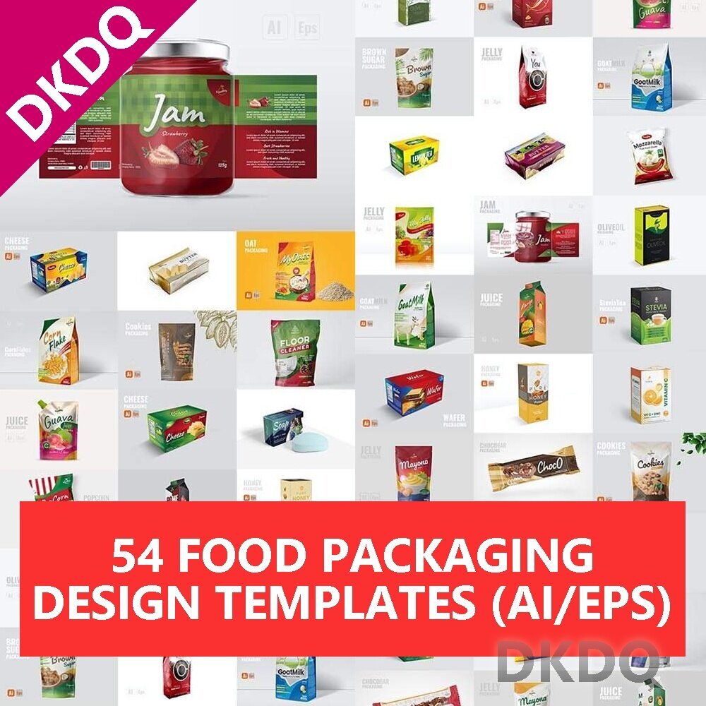 54 Premium Food Packaging Templates Bundle | AI & EPS Vector Mockup for ...