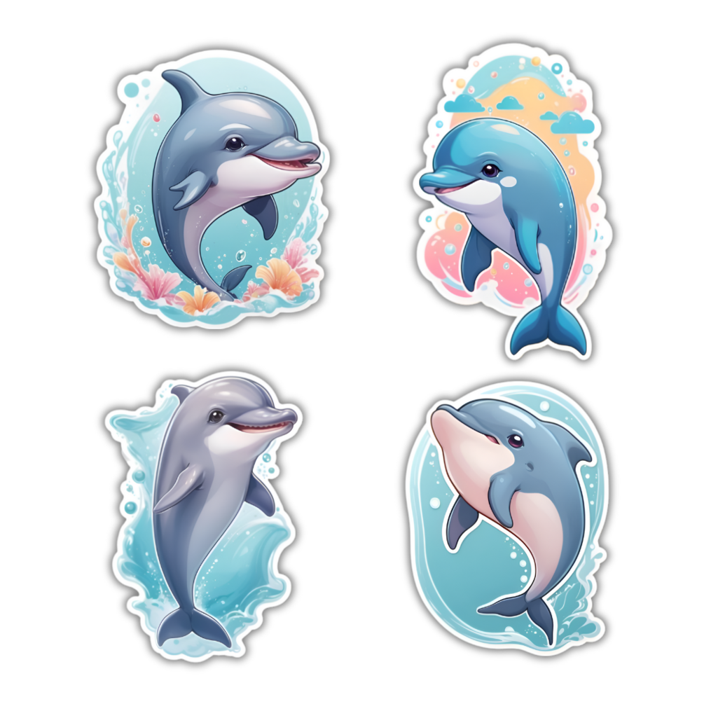 Playful Cute Dolphin Stickers Set