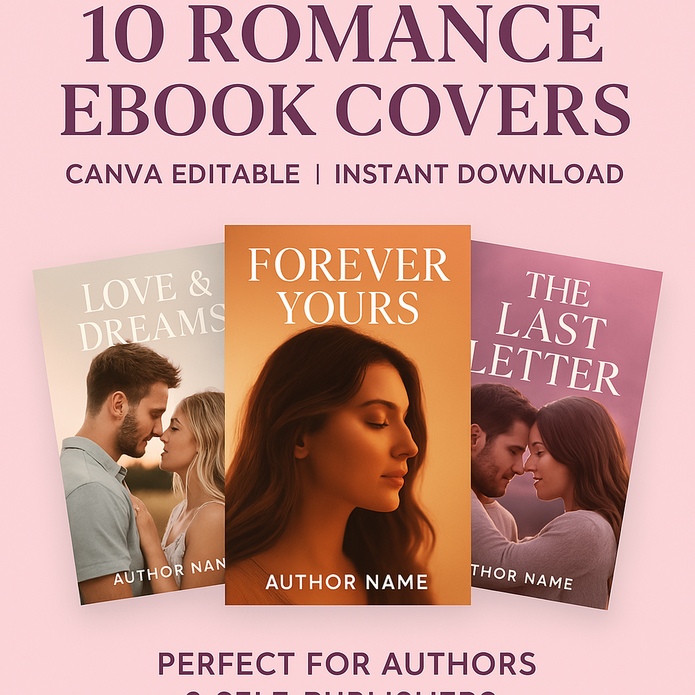 10 Premium Romance Ebook Covers – Canva Editable Bundle
