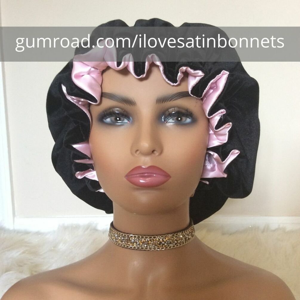 Handmade, Adjustable, Black Velvet Bonnet Lined With Satin!