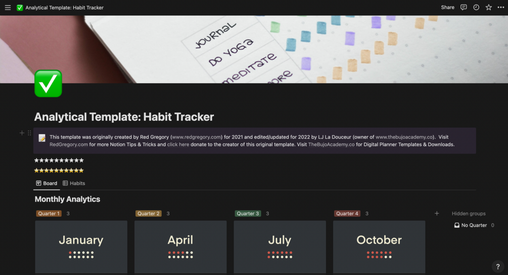 Analytical Habit Tracker for Notion