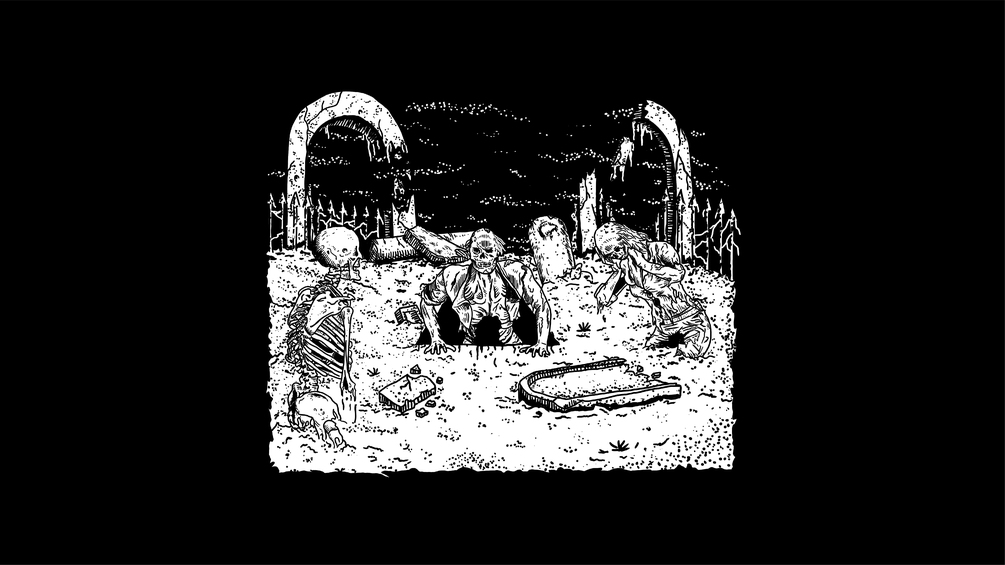 Hand drawn zombies death metal illustration