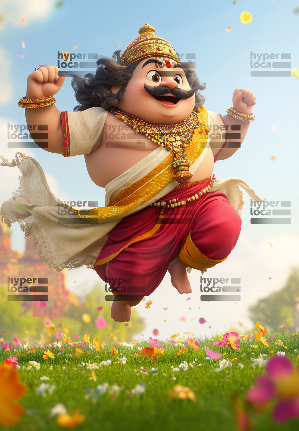 Vibrant Maveli Mahabali Stock Illustration - Onam Festival Art _d4