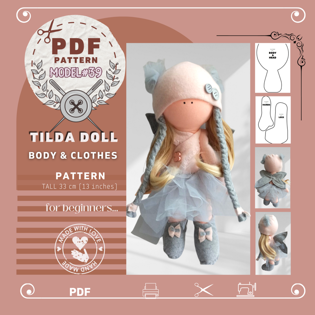 Tilda Doll Pattern for Body and Clothes, size 33 cm (13 inches)- Model ...