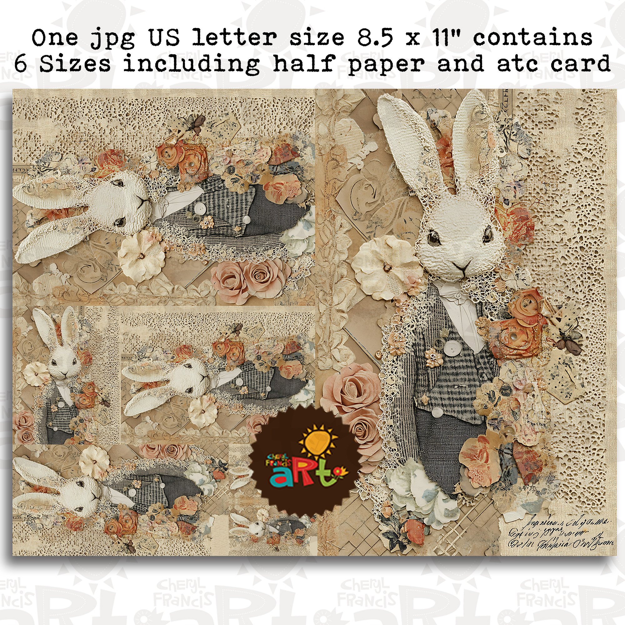 Easter Bunny Collage No.126 Printable Junk Journal Half Paper for Book ...