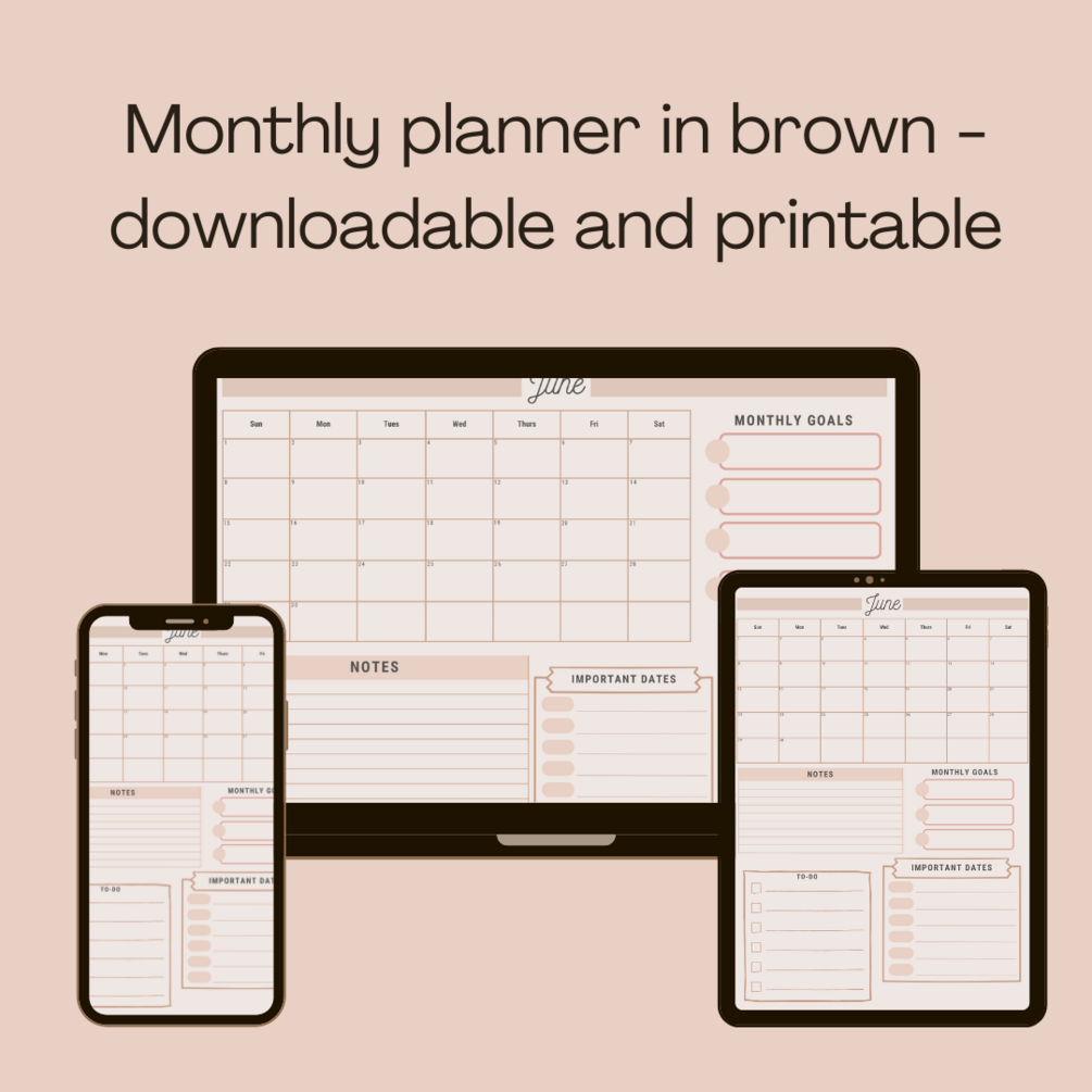 Monthly Planner Page (Brown) - landscape or portrait available. Cute ...