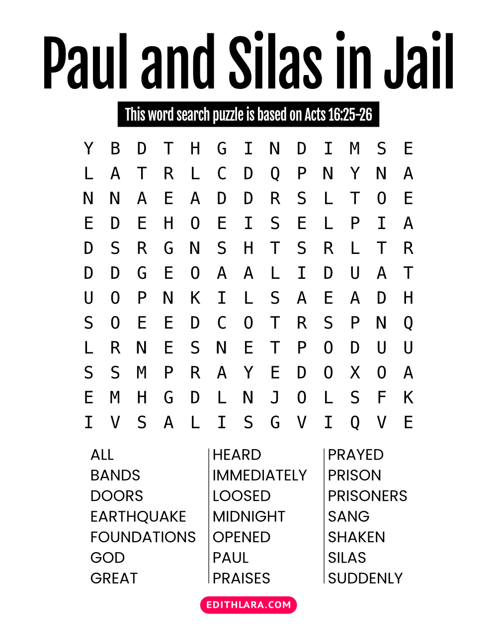 Paul and Silas in Jail Word Search - Edith Lara