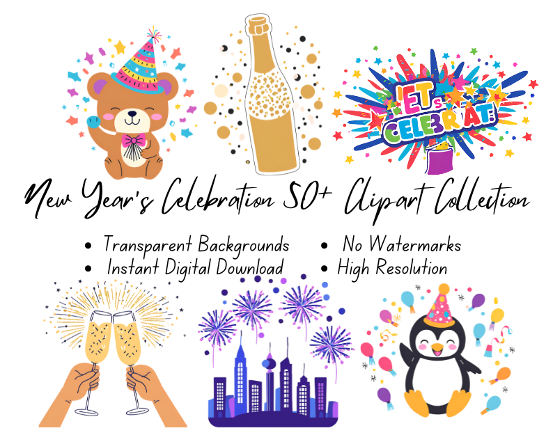New Year's Celebration 50+ Clipart Collection | High-Resolution Digital ...