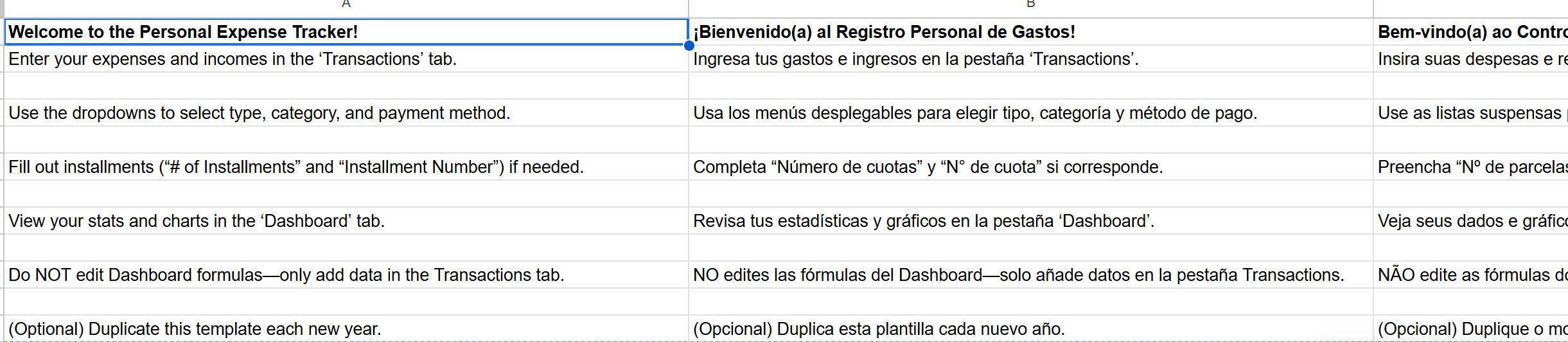 Personal Expense Tracker (Multilingual Google Sheet & Excel)
